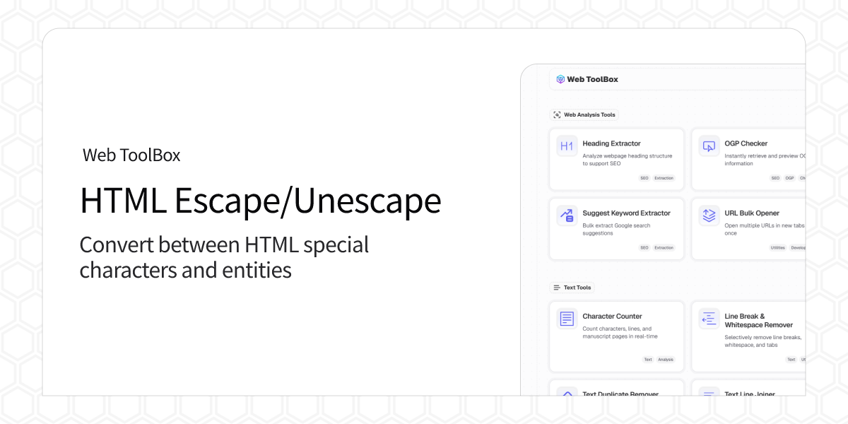 HTML Escape/Unescape - Convert HTML special characters both ways | Web ...